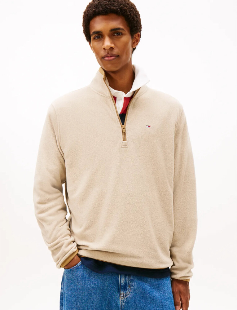 Tommy Jeans Tjm Reg S Flag Polar Fleece Qz - Cream - M » Best Pris på ...