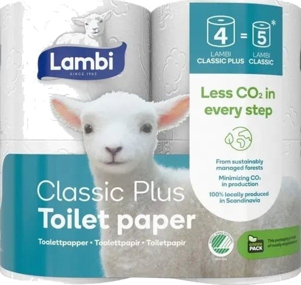 Toiletpapir Lambi Classic Plus 3 lag L25.5m Hvid,7 pk x 4 rl/sæk 28 stk ...