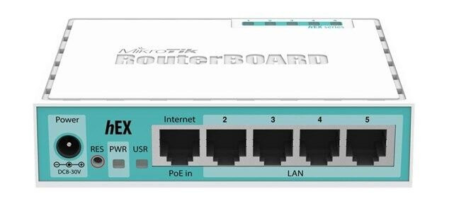MikroTik hEX RB750Gr3 Ruter med 5 Gigabit Ethernet-porter - Hvit/Turkis ...