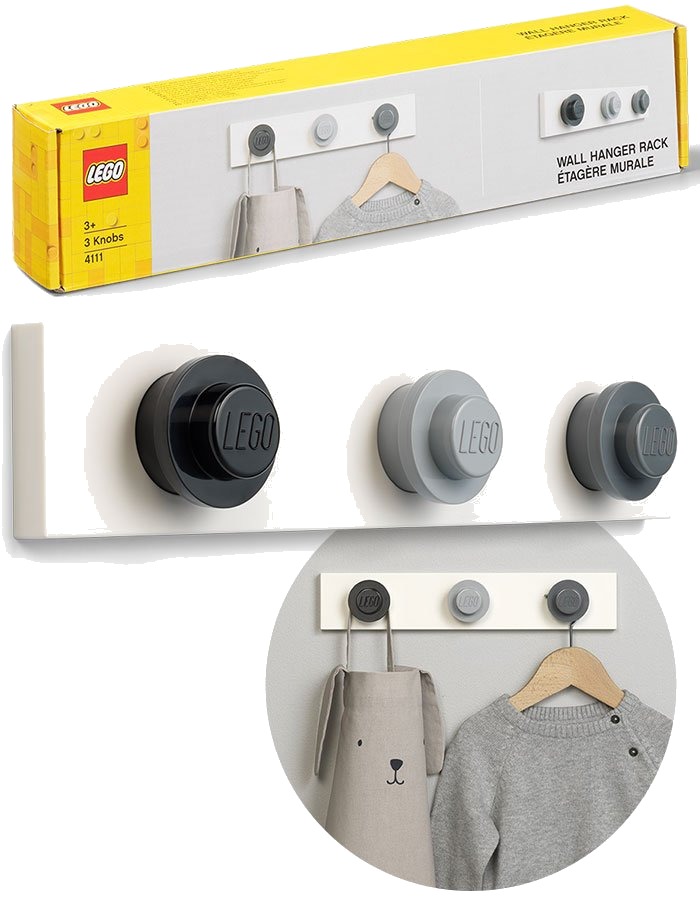 LEGO Storage Wall hanger rack LEGO knaggrekke til barnerommet grå, sort ...