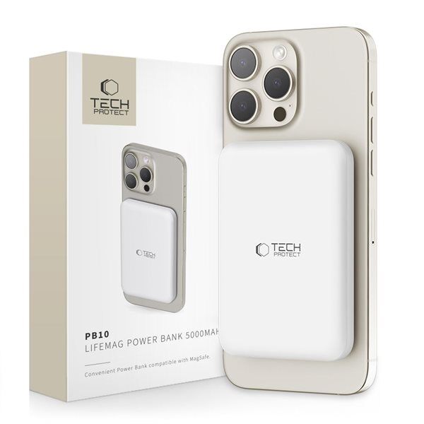 Tech-Protect LifeMag PB10 Powerbank med MagSafe 5000 mAh 15 W Hvit ...