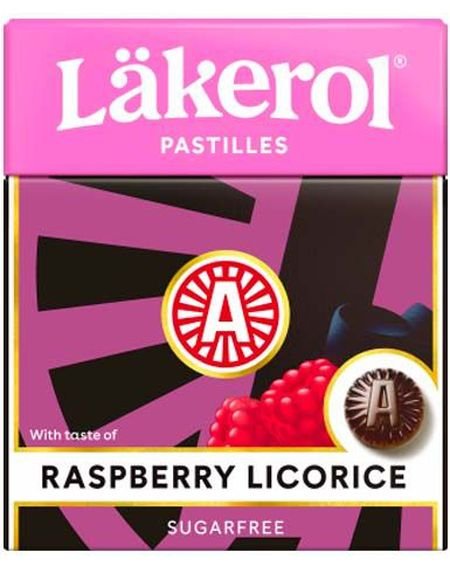 Läkerol Sugarfree Raspberry Licorice / Sukkerfrie Pastiller med ...