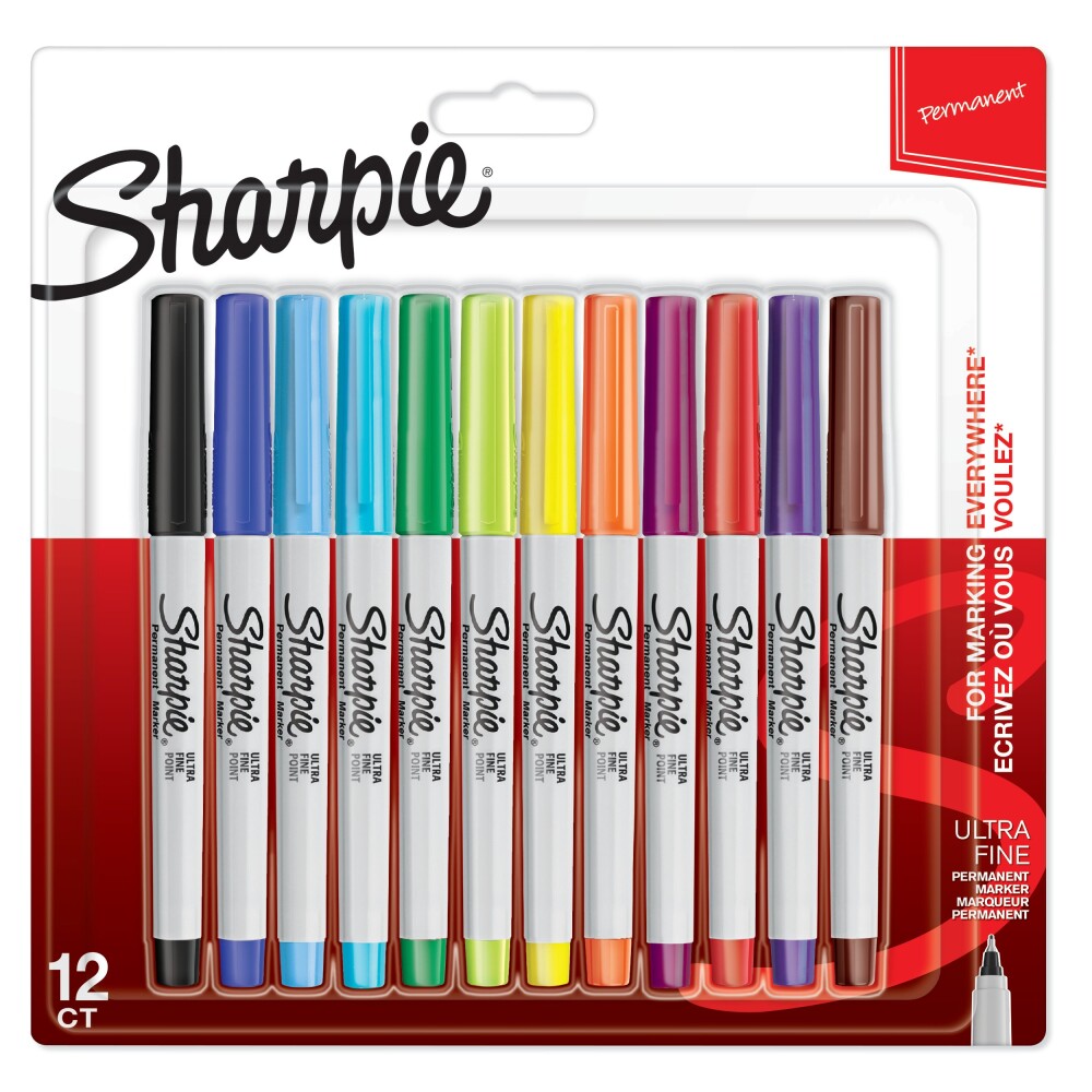 Sharpie Permanent Markers Ultra Fine Point Assorted Colours 12 Count ...