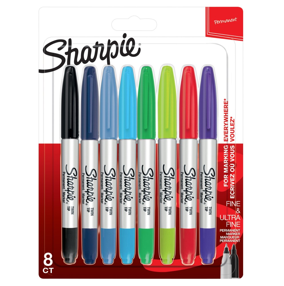 Sharpie Permanent Markers Twin Tip Assorted Standard Colours 8 Pack ...